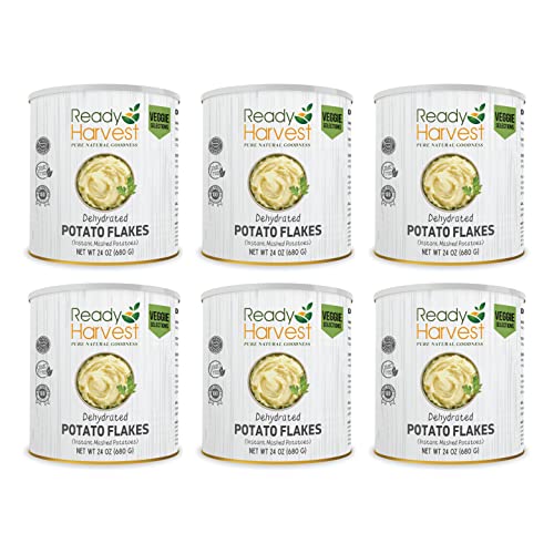 Ready Harvest Dehydrated Food Potato Flakes for instant mashed potatoes | Camper must haves camping essentials | Hurricane Preparedness Items, Survival Food, 10 Can | 30 Year Shelf Life | 6 Cans