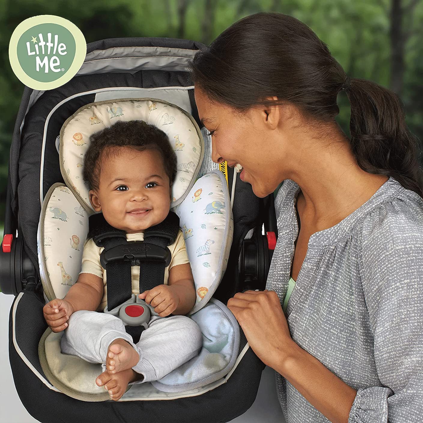 Little Me Baby's Full Body Support Pillow, Newborn Infant Head, Back, Neck, and Legs Protection for Car Seat, Stroller, Booster Seat - Safari Animals, Blue
