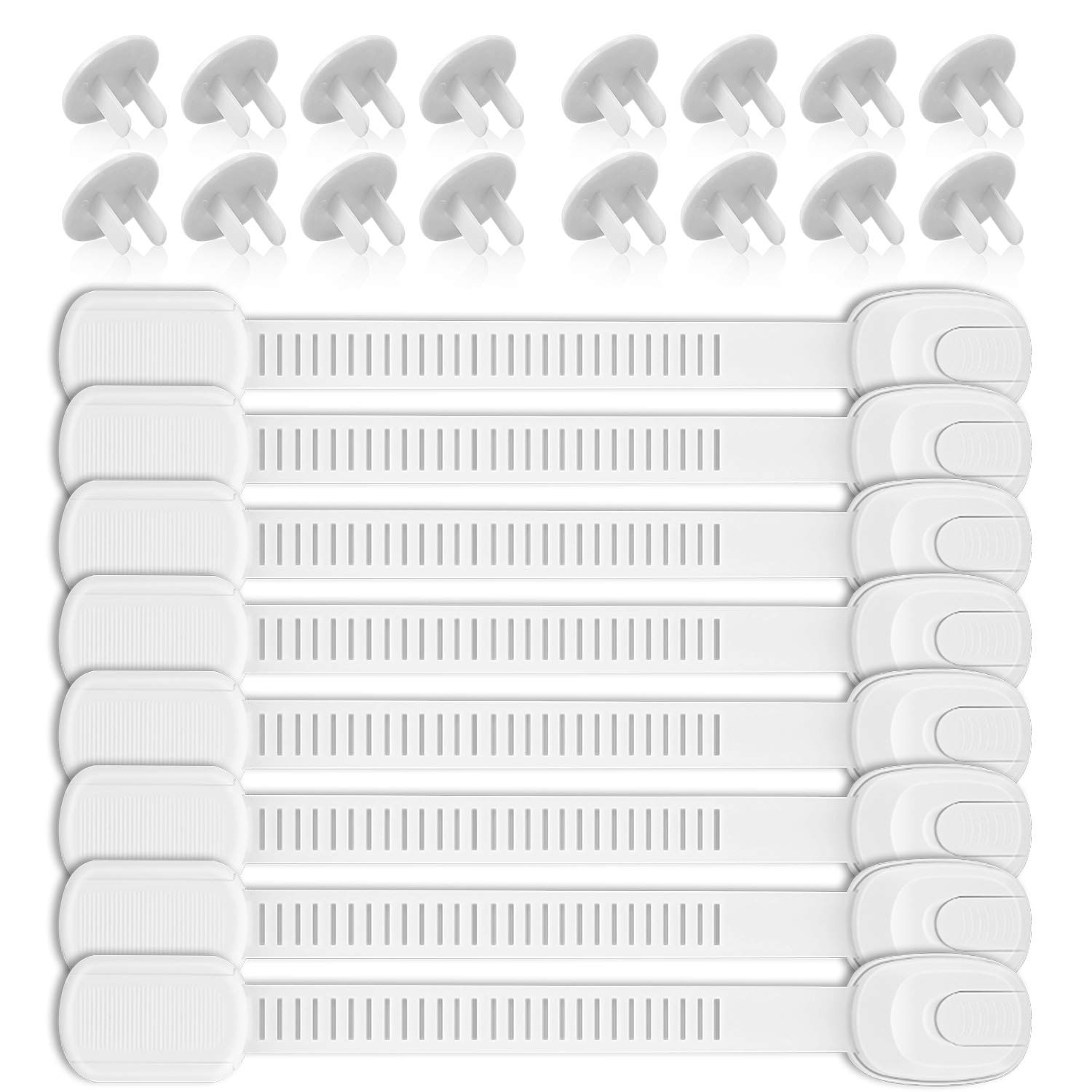 Child Safety Cabinet Strap Locks (8 + 16 Pack Baby Safety Kit) Multi Use Latches Adjustable Baby Proofing Locks for Cabinets, Refrigerator, Drawers, No Drilling Needed Child Proof Cabinet Locks