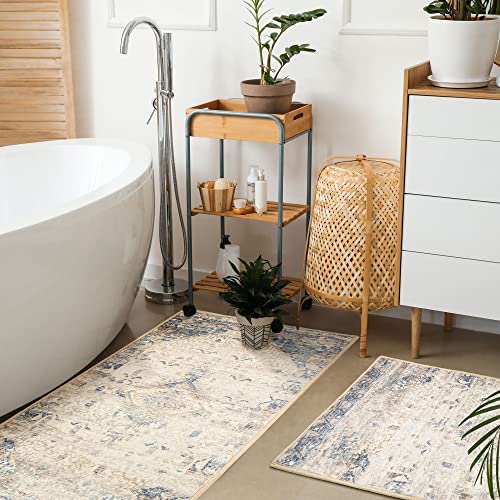RORA Area Rug 2x3 Non-Slip Machine Washable Boho Vintage Distressed Neutral Small Entryway Rug Persian Throw Rug for Bedroom Kitchen Bathroom Low Profile