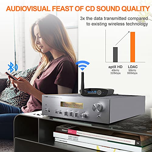 Lavaudio HiFi Bluetooth 5.0 Music Receiver for Home Stereo with LDAC, Bluetooth Audio Adapter with Audiophile DAC aptX HD, RCA Optical Output for AV Receiver or Stereo Amplifier - DS200Pro