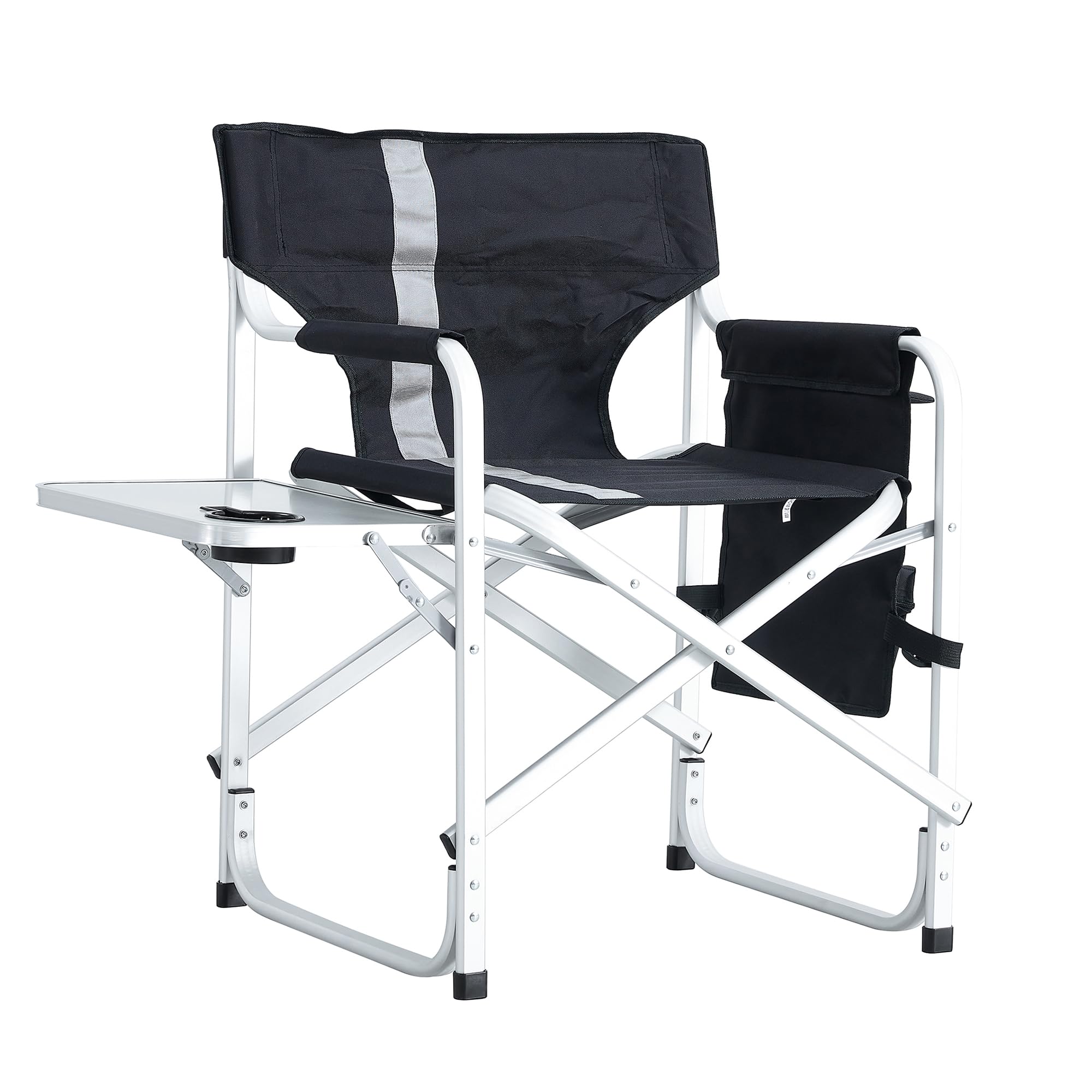 Coastrail Outdoor Camping Chair Oversized Padded Folding Quad Arm Chairs with Lumbar Back Support, Cooler Bag, Cup Holder & Side Pocket, Extra Head Pocket, Supports 400 lbs (Modern, Orange)