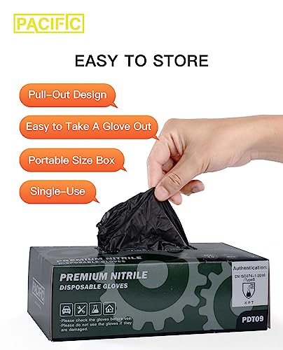 PACIFIC PPE Black Nitrile Disposable Gloves, 6 Mil, Food-Safe, Cooking & Cleaning, Powder-Free, Heavy-Duty, Textured Fingertips, 100 Count, L