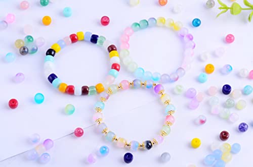 Glass Beads Kit for Jewelry Making Bracelet Charms Set Bulk Crafts 480pcs 8mm Round 12colors with Accessories, Chakra Bead DIY Beading Necklace Adults Beginners (Glass Jade)