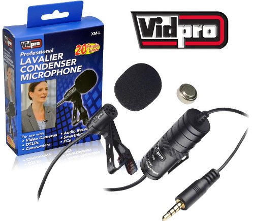 New Vidpro XM-55 15-Piece 11" Condenser Shotgun Video & Broadcast Microphone Kit with Vidpro XM-L Wired Lavalier Condenser Microphone 20' Audio Cable for Canon Nikon Sony DSLR Camera Camcorders