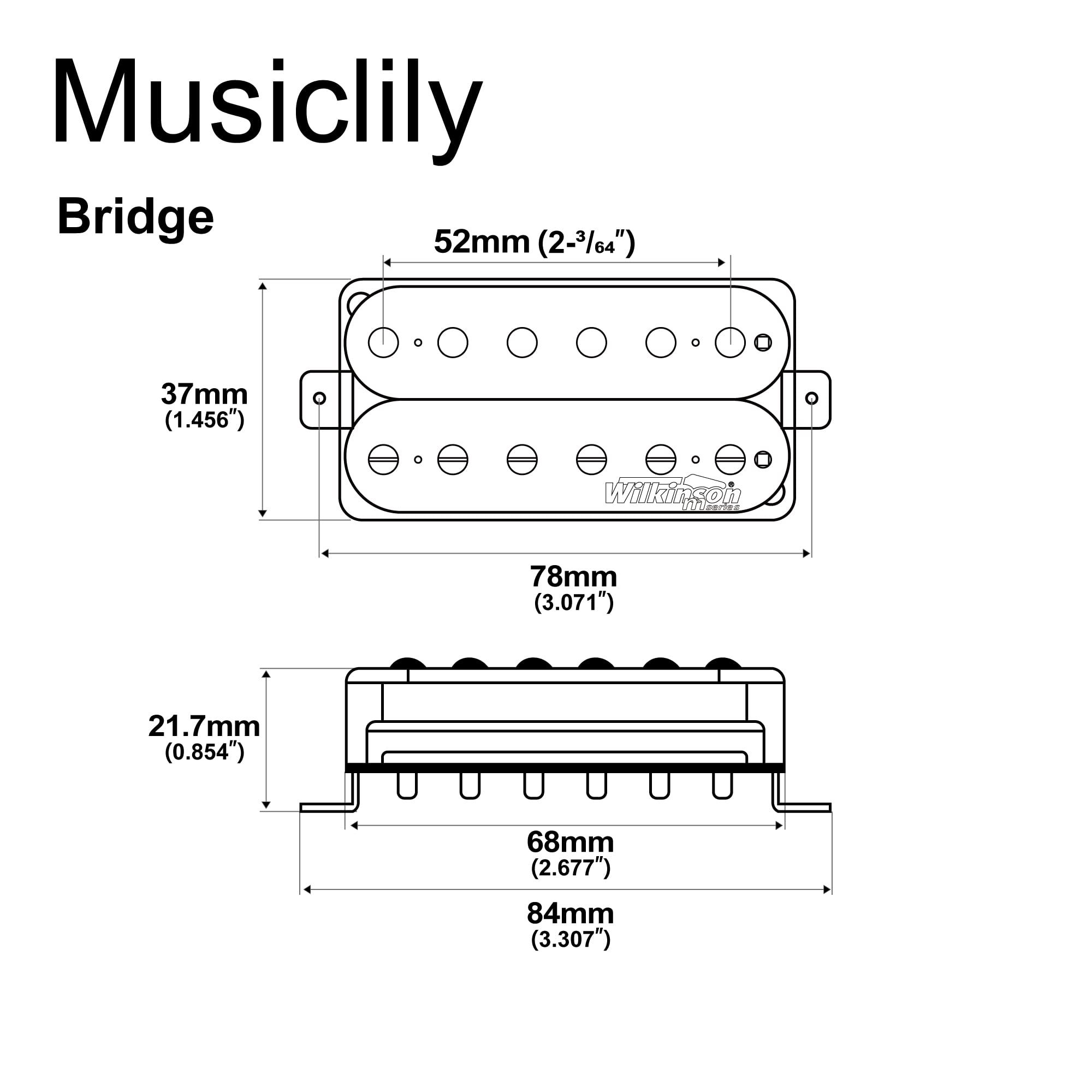 Wilkinson Vintage Tone Alnico 5 Overwound Open Style Humbucker Bridge Pickup for Electric Guitar, Zebra