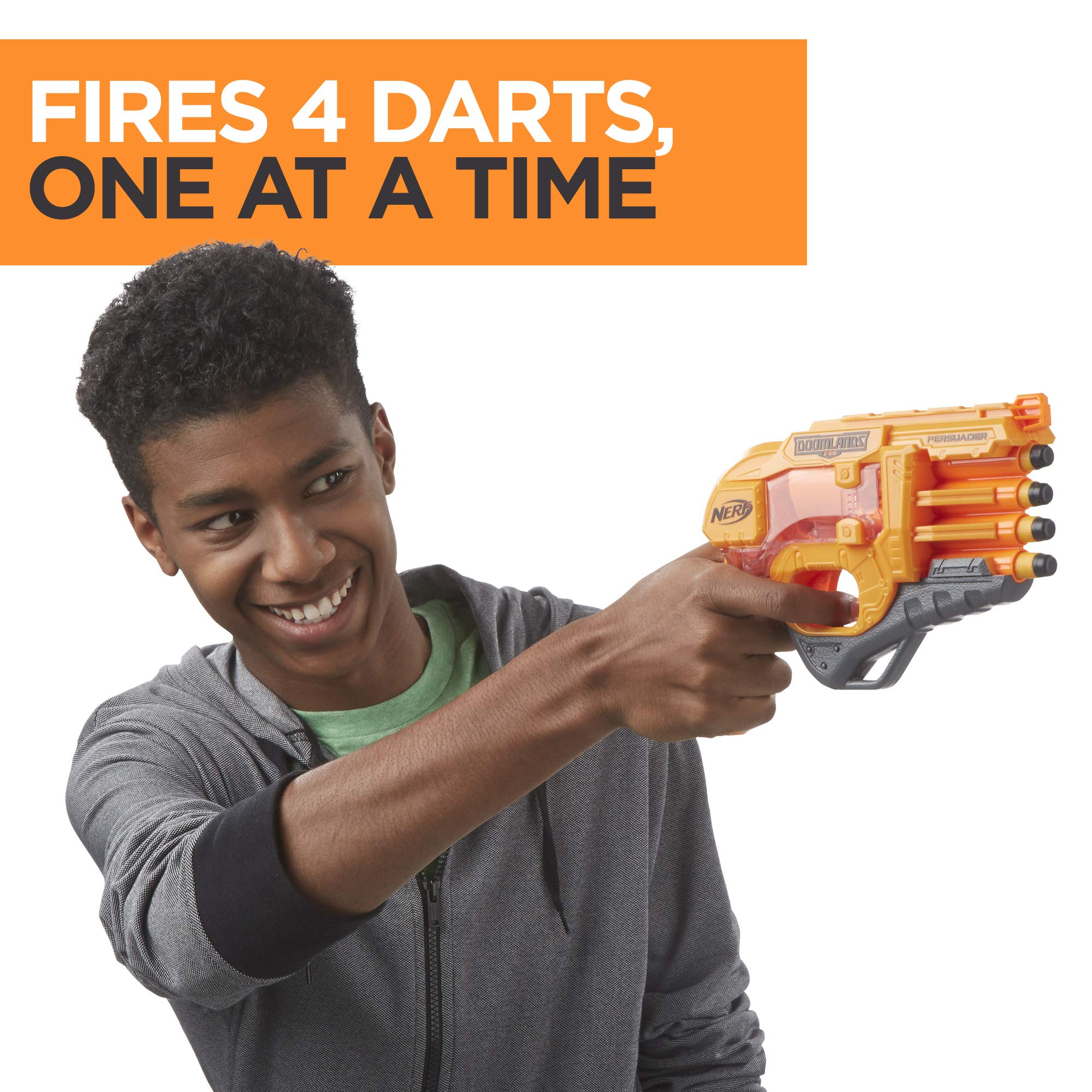 NERF Persuader Doomlands Toy Blaster With Hammer Action And 4 Official Nerf Doomlands Darts For Kids, Teens, And Adults