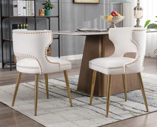 EALSON Velvet Dining Chairs Set of 2 Comfy Upholstered Dining Room Chairs with Gold Metal Legs Modern Accent Kitchen Chairs Armless Side Chairs for Living Room/Dining Room, Beige
