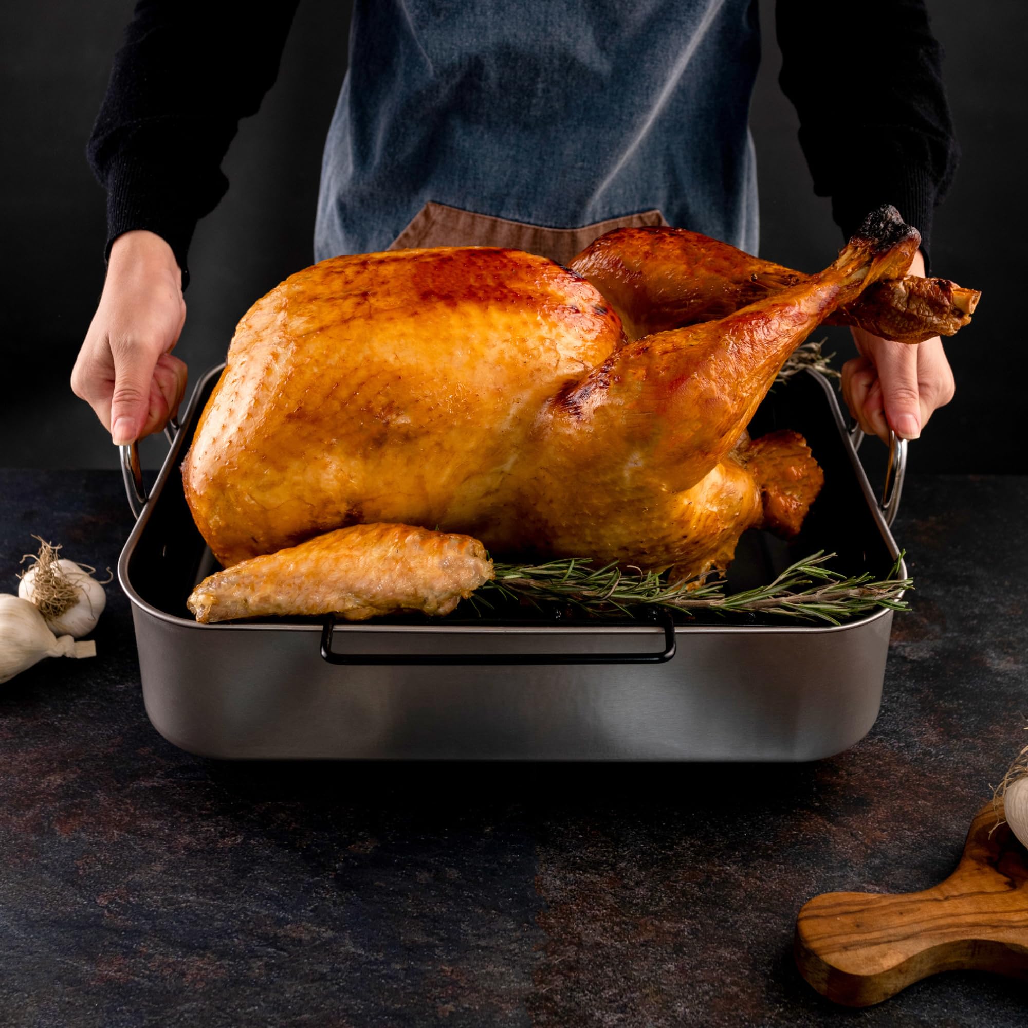 HAPPIELS 17x12.5 inch Roasting Pan with Nonstick Rack, Stainless Steel Turkey Roasting Pan 20-25 lb