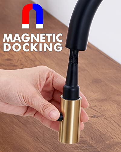 Darnok 79723BX Mia Black and Gold Kitchen Faucet with Pull Down Sprayer, 15.6-inch High-arc Magnetic Docking Kitchen Sink Faucet, Matte Black/Luxe Gold