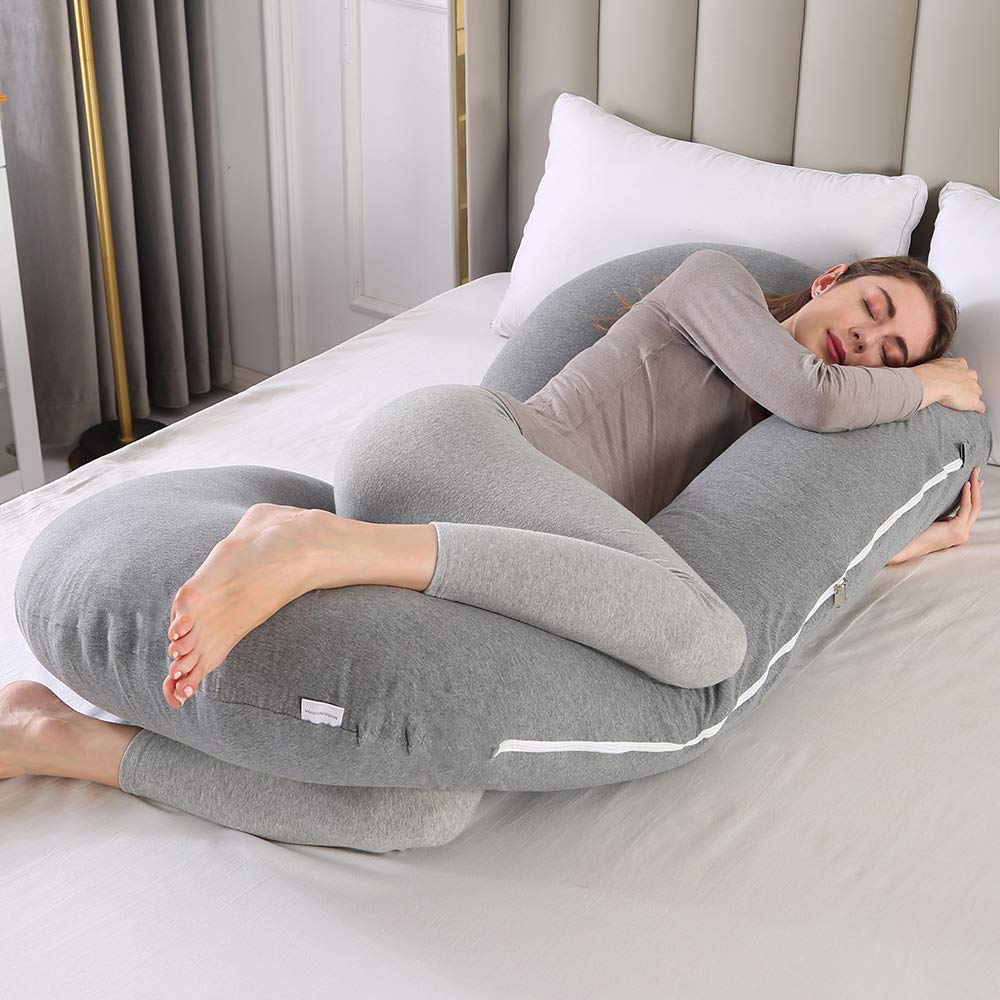 CDEN Pregnancy Pillow, C Shaped Full Body Pillow 52", Maternity Pillow Support for Back, Legs, Neck, HIPS for Pregnant Women with Removable Washable Jersey Cover(Grey)