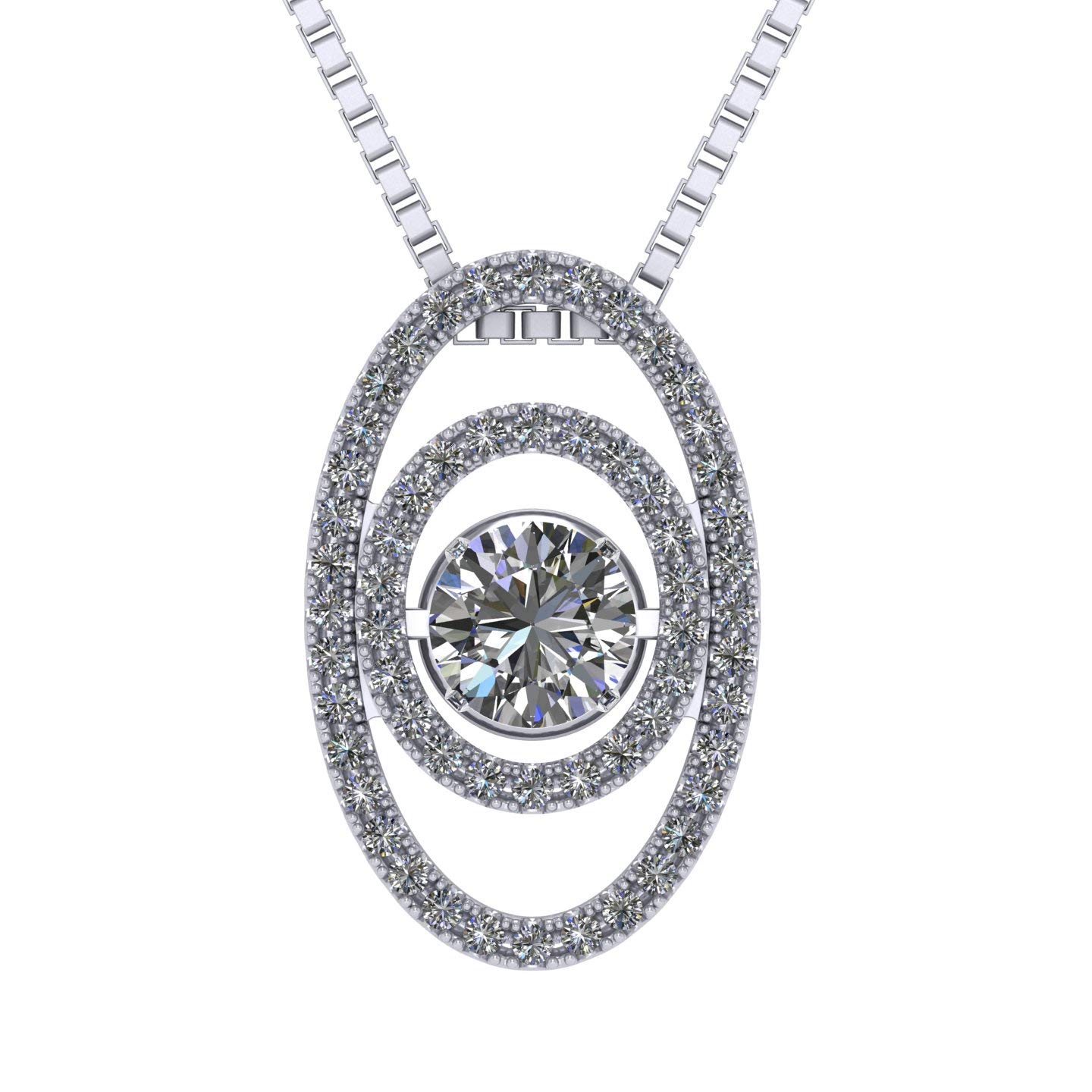 Central Diamond Center Double Oval Dancing Gemstone Necklace, 925 Sterling Silver & Pure Brilliance Zirconia - Platinum Plated