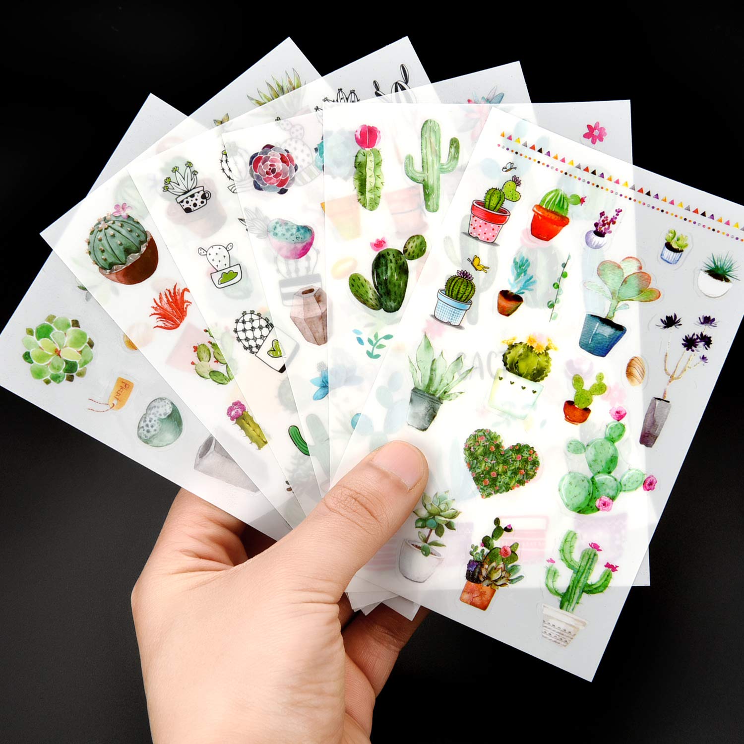 Chuangdi 48 Sheets Cactus Stickers Plant Flower Decorative Stickers Journal Planners Stickers for Party Holiday Supplies