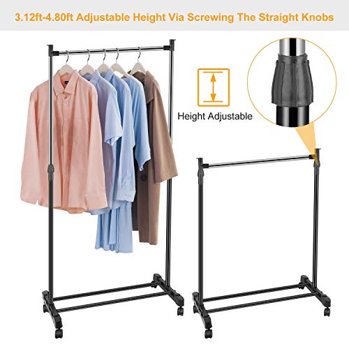 KOCASO Portable Ajustable Height Clothing Rack, Simple Rolling Clothing Rack Standard Rod Portable Small Garment Racks Metal Clothes Organizer with Lockable Wheels for Home Bedroom Balcony,Kids