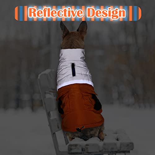IKIPUKO Dog Winter Jacket, Reflective Dog Warm Coat Windproof Padded Doggie Coat with Pouch Dog Jacket with Harness Hole Puppy Cold Weather Coat for Small Medium Large Dogs(XS)