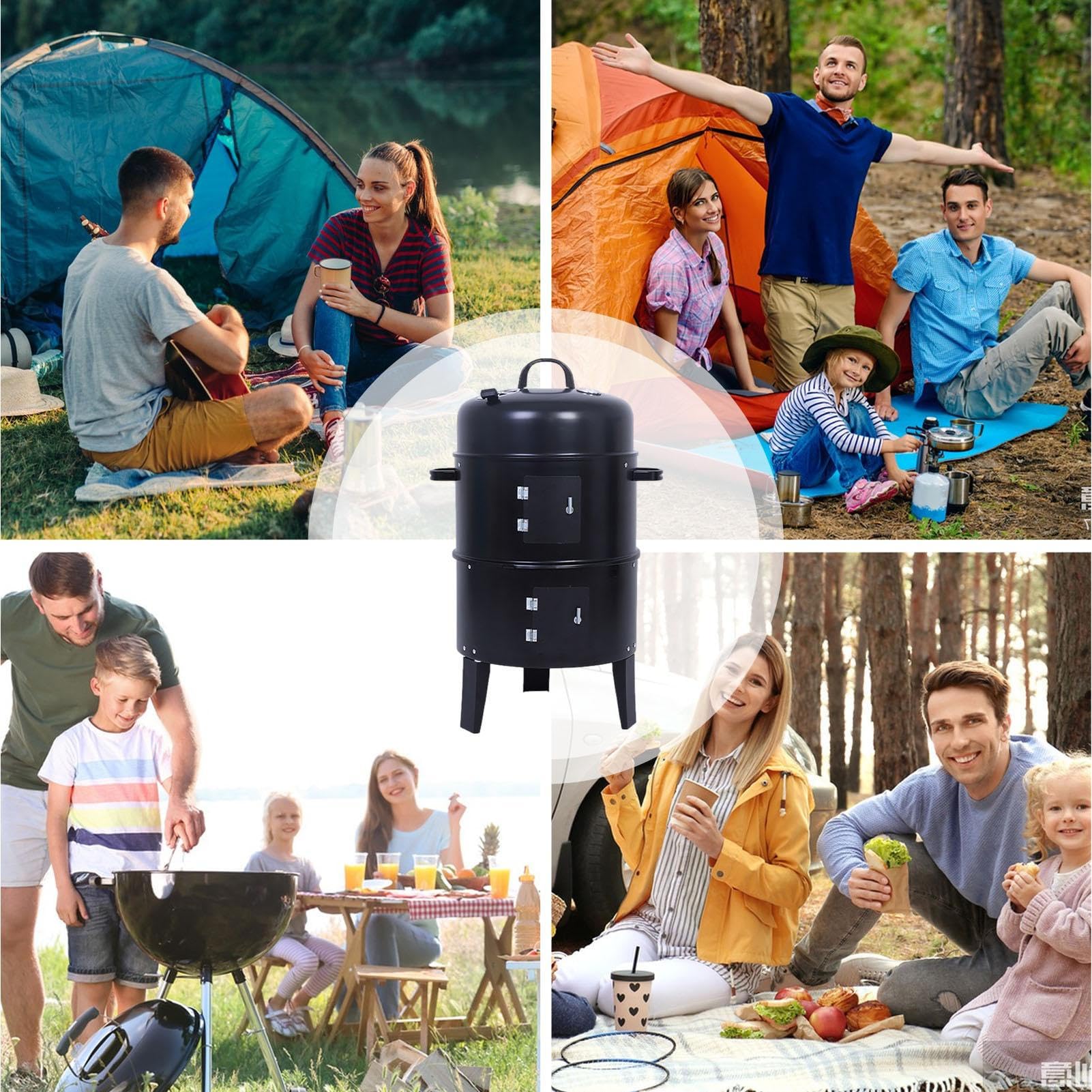 Charcoal BBQ Smoker, Enhanced Flavor BBQ Smoker, Fire Adjustment Smoker Grill with Three Dimensional Technology, 33.07 Inch Height Outdoor BBQ, Double Deck BBQ Smoker for Outdoor Cooking