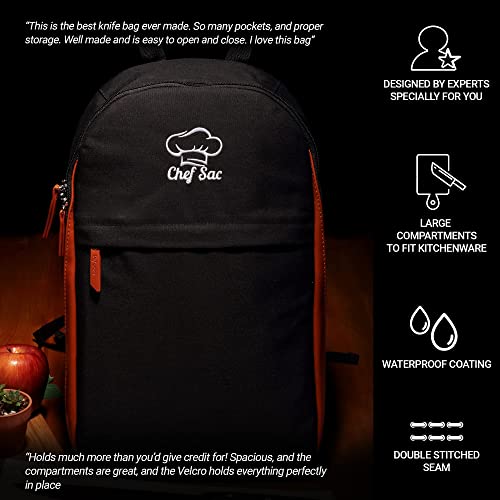 Chef Sac Chef Knife Bag Folding Knife Bag | 20+ Pockets for Knives & Tools | Large Pocket for Tablet & Notebooks | 500D Fortified Nylon | Knife Backpack for Chefs & Culinary Students(Black)