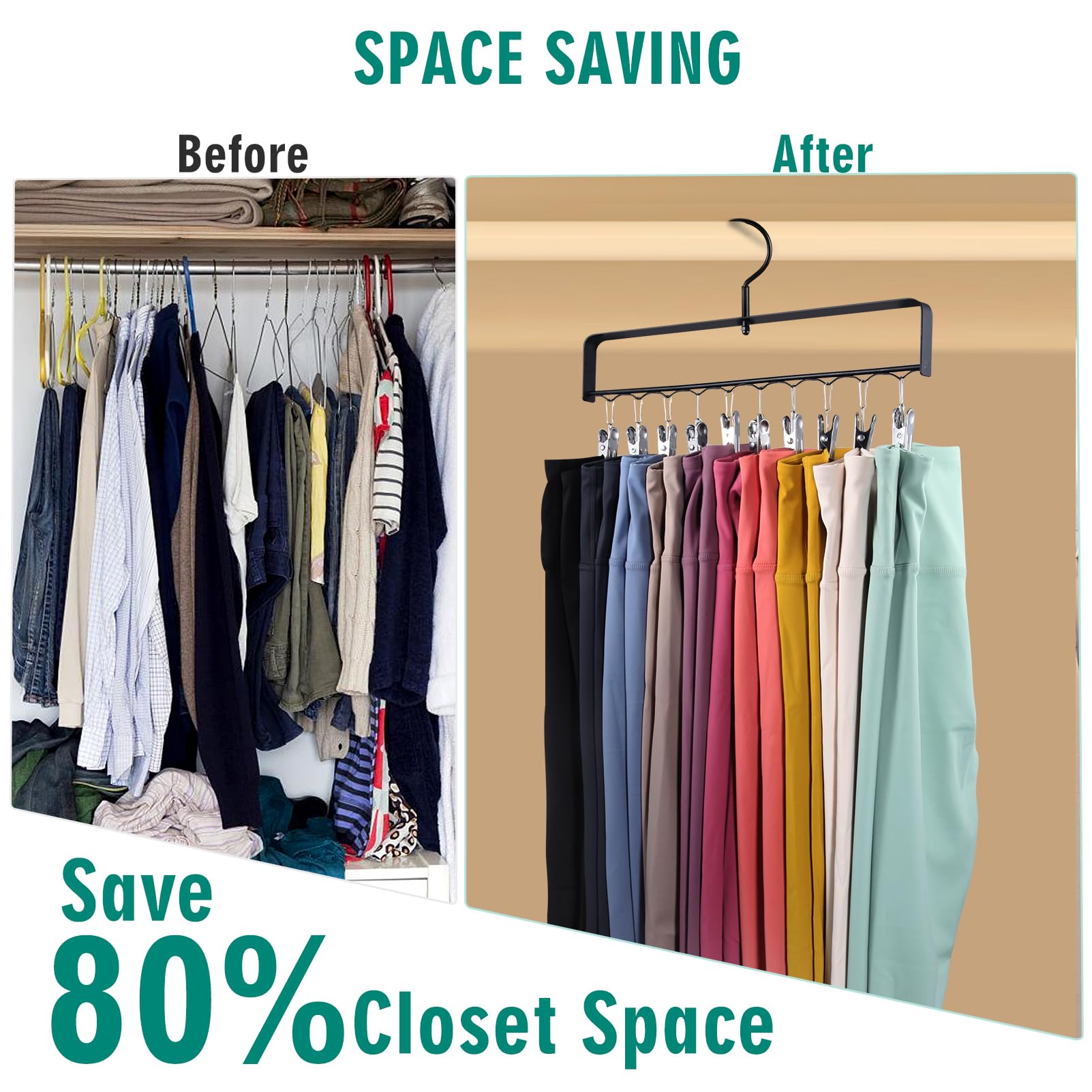 Gumilyo 2 Pack Legging Hanger for Closet, Deformation Resistance/High Load-Bearing/ 360° Rotatable/Space-Saving, Pants Hangers Also for Jeans, Caps, Bra, etc