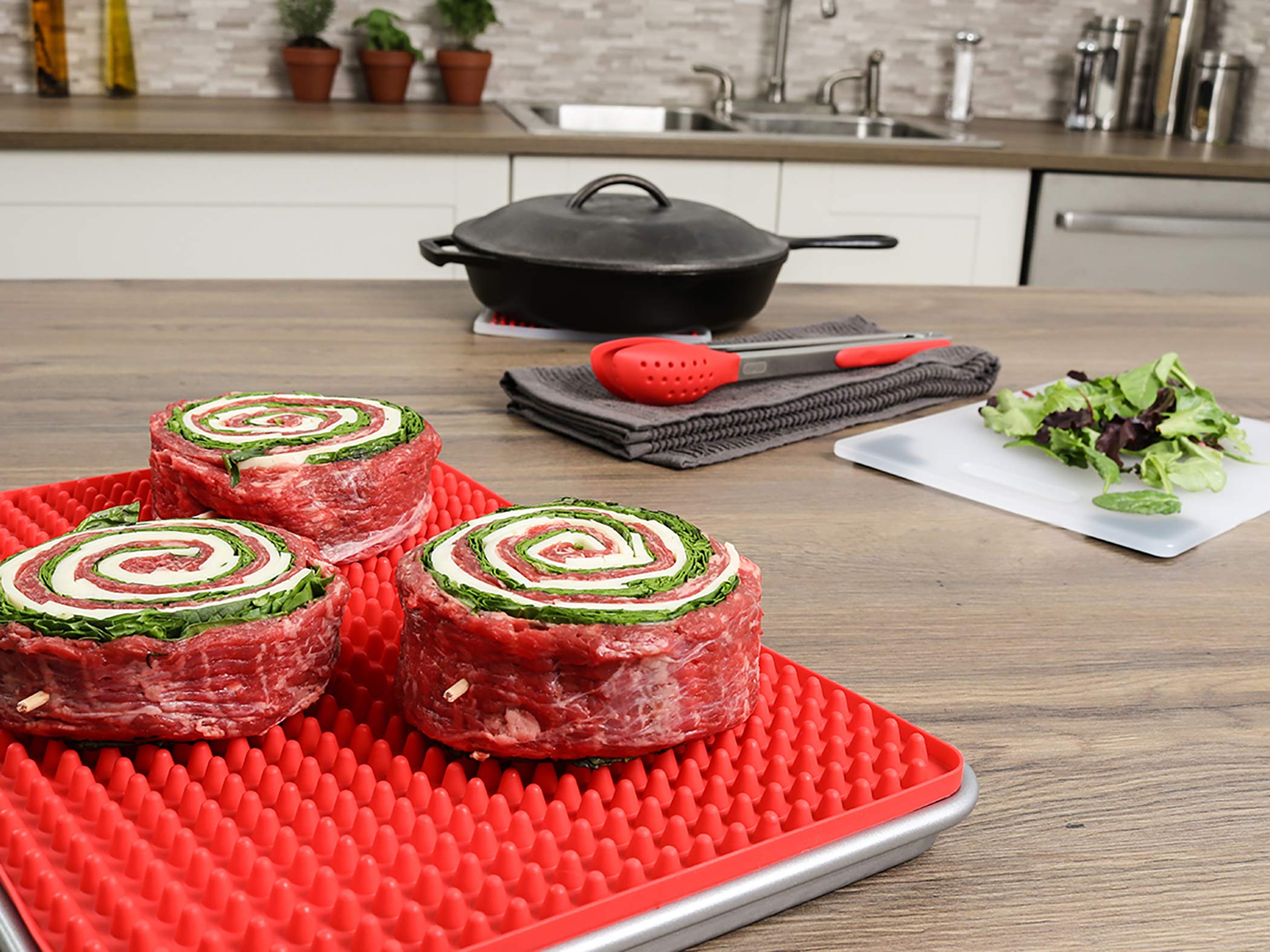 Dexas 4-in-1 Elevated Silicone Cooking Mat for Healthy Non-Stick Baking and More, 16.25 by 11.5 inches