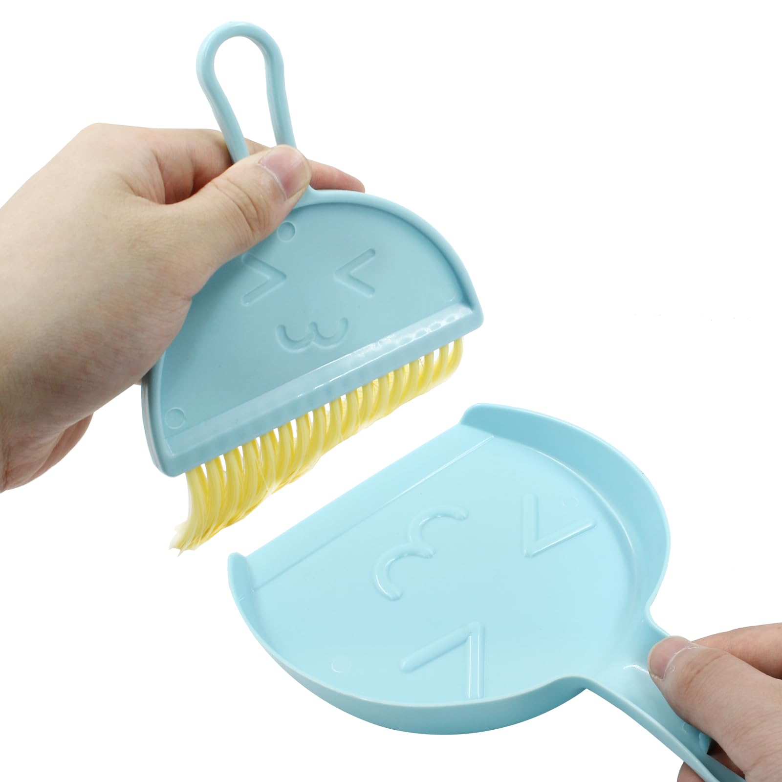 Hitefu Mini Dust Pans with Brush Set, Small Broom and Hand Dustpan Set for Home Cleaning, Dust Pans and Broom Combo Set Hangable Whisk Broom for Table Countertop Sofa KeyBoard and Pets(3 Colors)