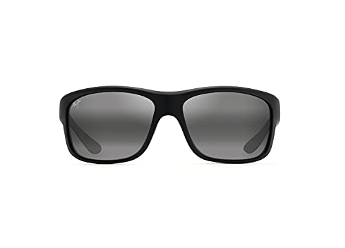 Maui Jim Men's Southern Cross Polarized Wrap Sunglasses, Soft Black/Sea Blue/ Grey/Neutral Grey, Large