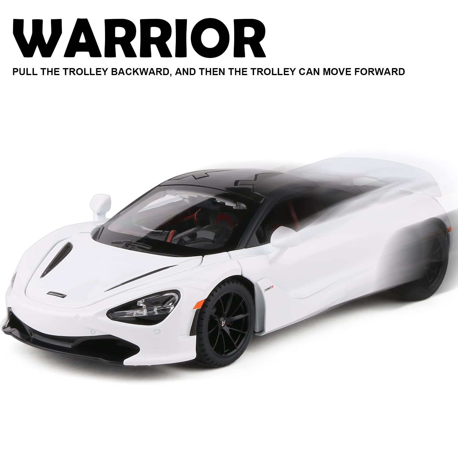 COOLPUR 1:24 diecast Model for MCLAREN 720s zinc Alloy Pull Back Car Diecast Model,Decorative,Mini Vehicles Toys for Kids,Boyfriend,Young Peoples Gift(bigwhite)