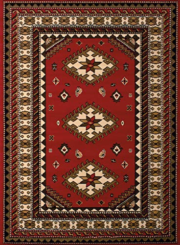 United Weavers Dallas Tres Runner Rug - Red, 5x8, Southwestern Indoor Area Rug with Bordered Pattern, Jute Backing