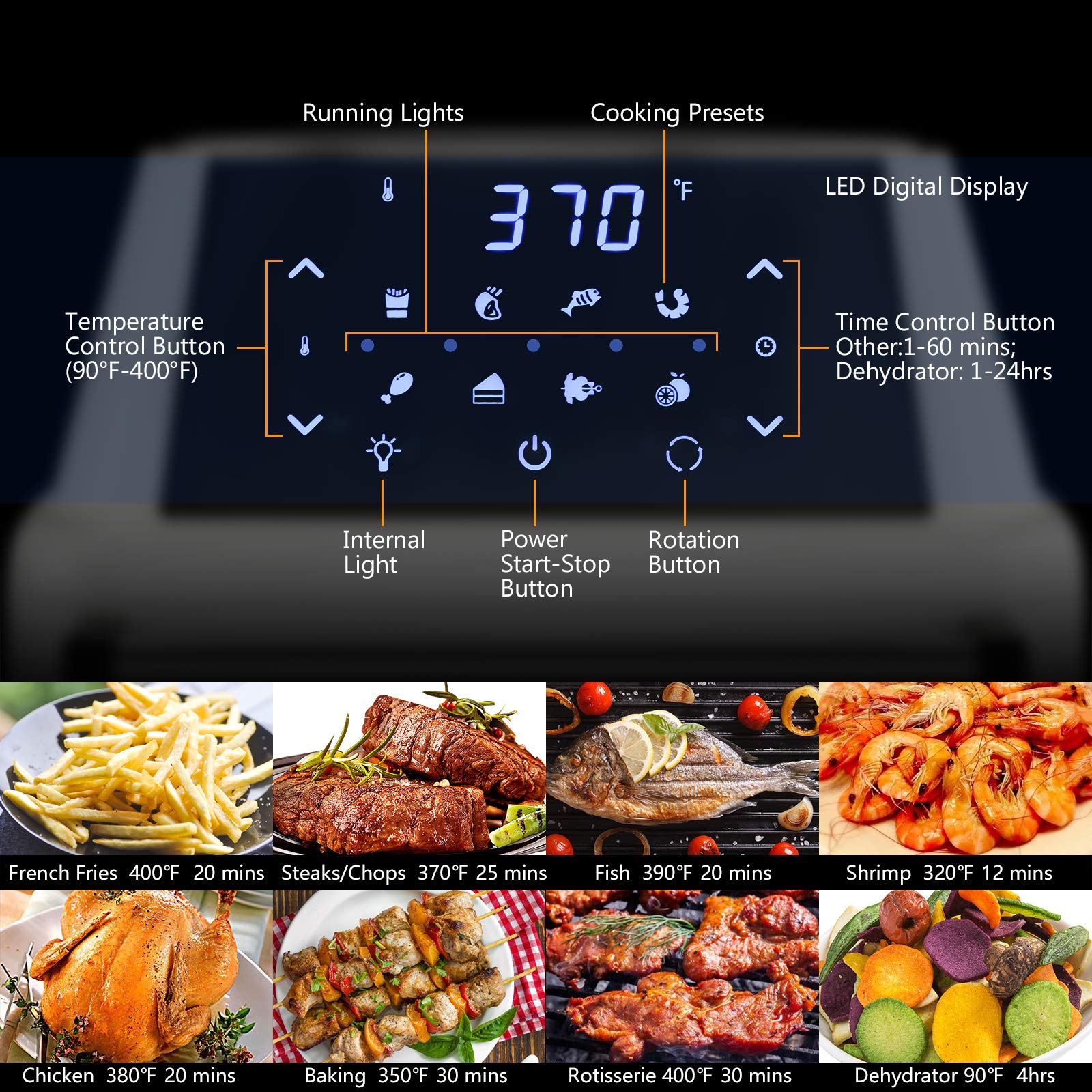 COSTWAY 8-in-1 Air Fryer Oven, Multifunctional Programmable 19QT Cooking Oven with 10 Accessories, Rotisserie, 8 Pre-set Recipe, LED Digital Touchscreen, Viewing Window, 1800W (White)