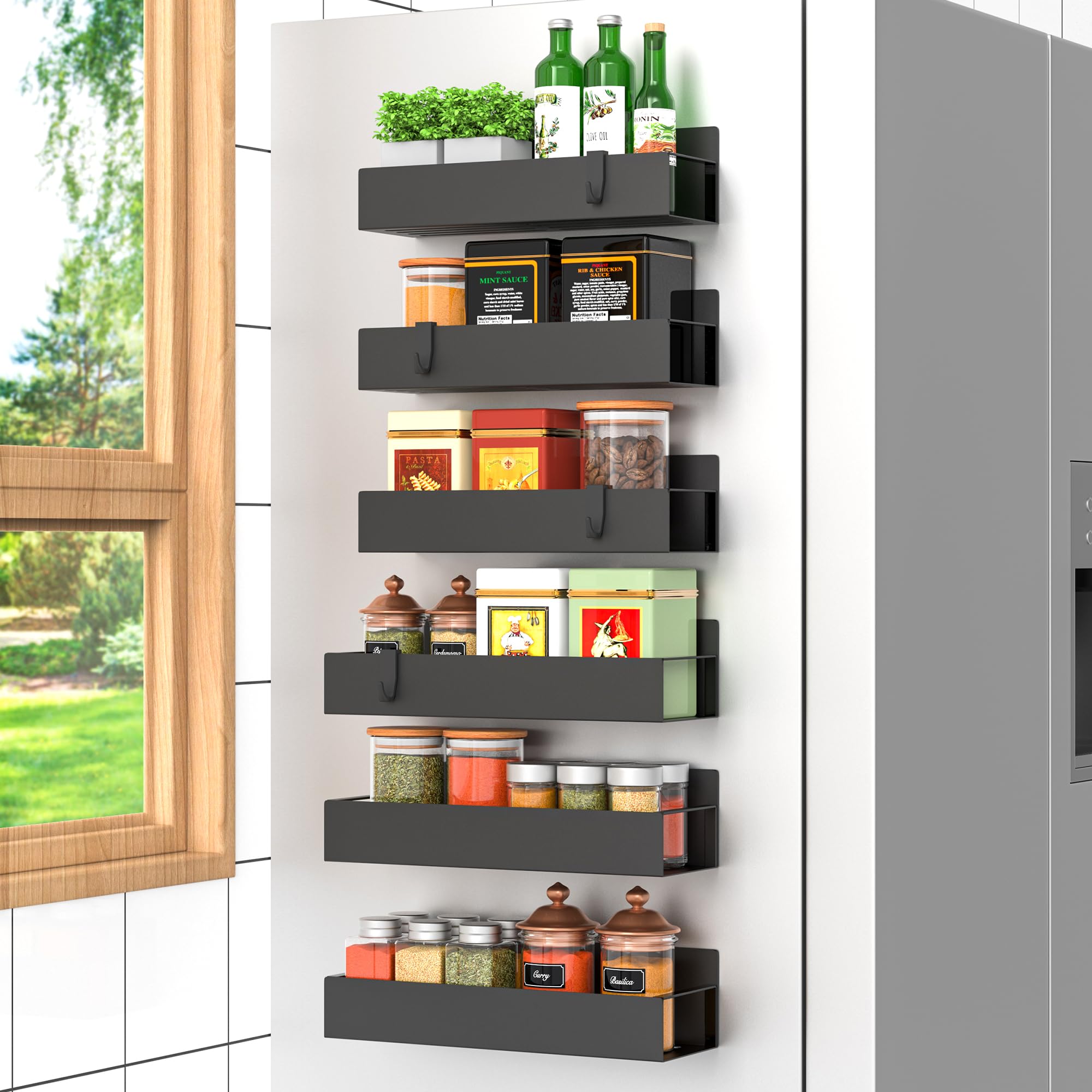 Hleelomi 6 Pack Magnetic Spice Rack Organizer Storage for Refrigerator and Oven, Fridge Organizers and Shelf
