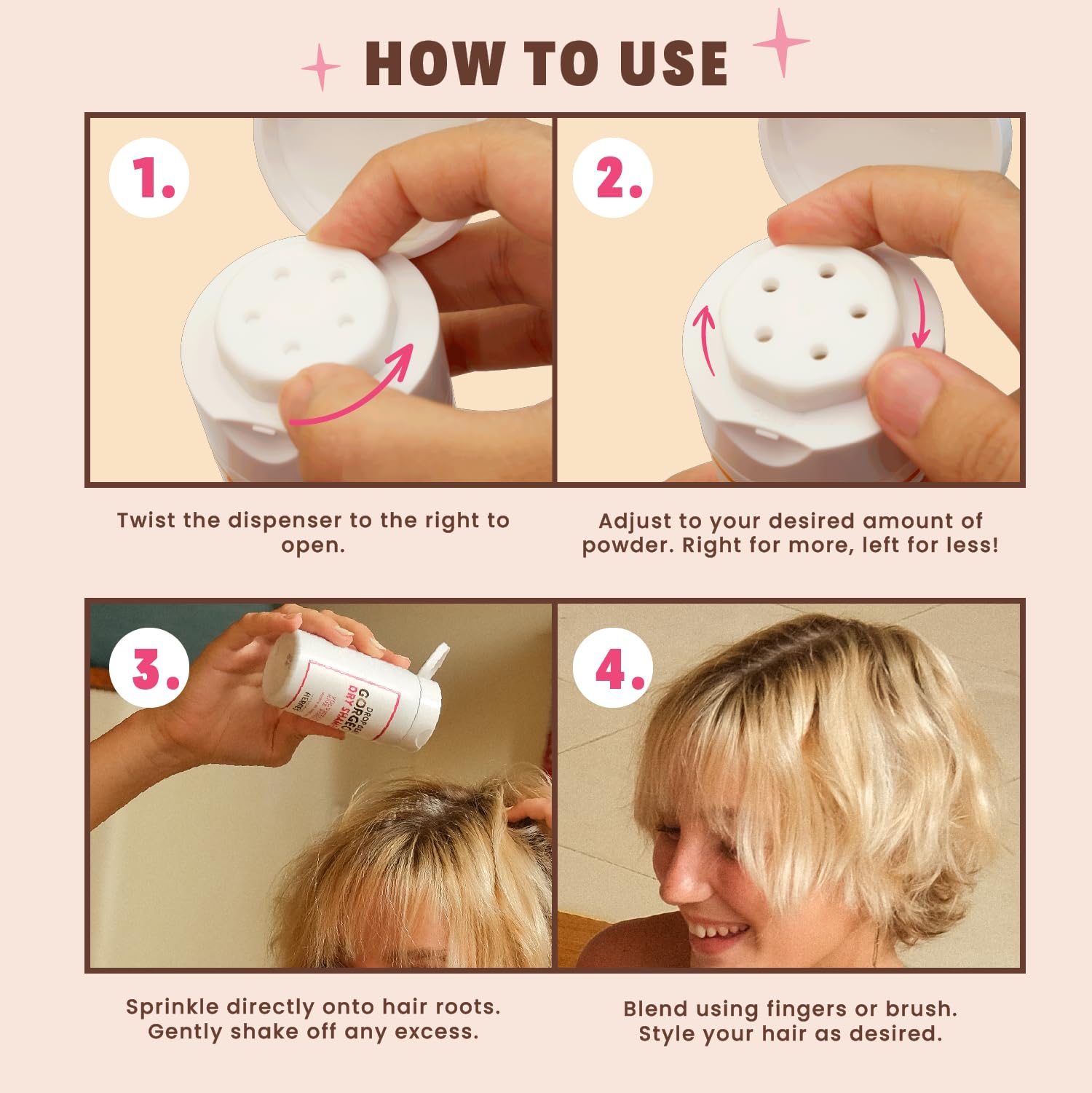 Dry Shampoo Volume Powder and Brush Natural Clean and Vegan Ingredients Sustainable Beauty For Medium and Dark Hair.