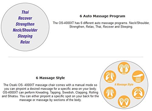 Osaki OS-4000XT B Massage Chair with LED Light Control, Brown, Ache Sensor, L-Track Massage, 2-Step Zero Gravity Mode, 6 Massage Styles, 6 Auto Massage Programs, Space Saving Technology