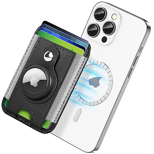 MagSafe Wallet with AirTag Holder, Magnetic Wallet Card Holder for Magsafe, Magnetic Wallet for iPhone 14 Pro Max/14 Pro/14/14 Plus/13 Pro Max/13 Pro/13/13 Mini/ 12 Series（Black）