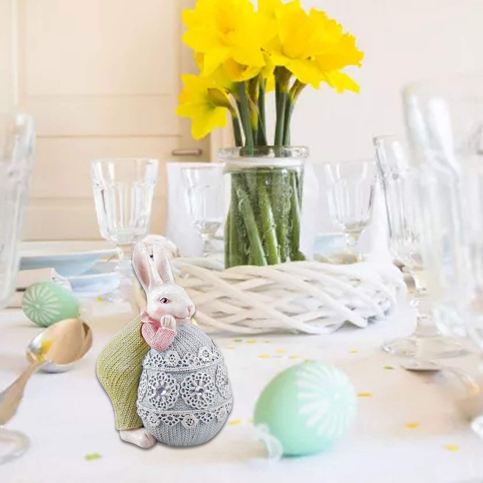 YANGMEI Easter Cute Rabbit Decorations Resin Bunny Miniature Figurines Easter Eggs Home Decor Garden Animal Statues Everyday Collection