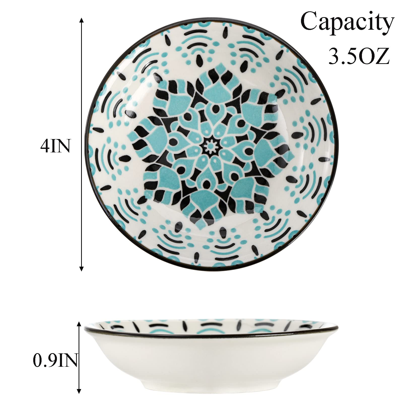 Cedilis 12 Pack Ceramic Soy Sauce Dipping Bowls, 3.5oz Pinch Bowls for Kitchen Prep, 4 Inch Small Sushi Soy Sauce Dish Plate, Colorful Condiments Bowl Dish Dip Bowls Side Dishes
