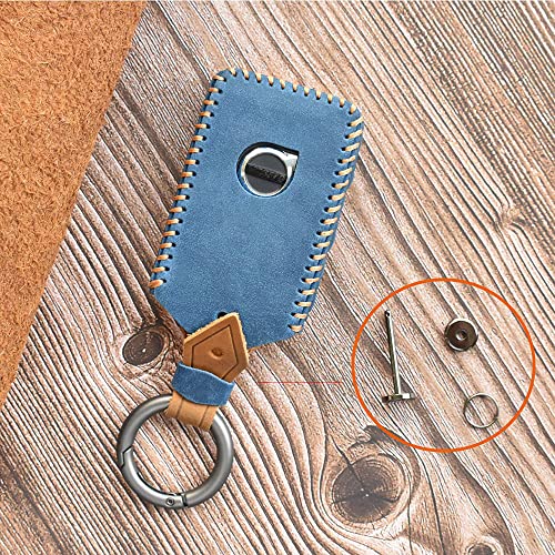 HIBEYO Leather Smart Key Fob Case Compatible with Volvo XC40 XC60 XC90 S90 V90 Car Key Fob Cover Remote Keyless Entry Full Protection Shell 2019 2021 Keychains Auto Accessories Holder Protector-Brown