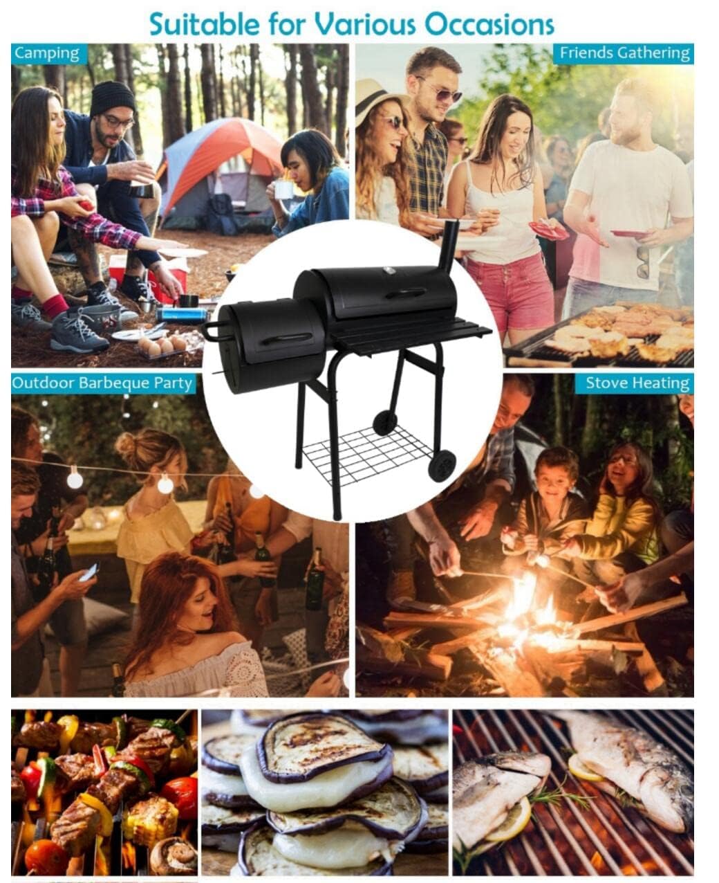 Charcoal grills gas grill weber grill Charcoal Grill Barbecue Oven with Side Fire Box and Offset Smoker, BBQ Outdoor Picnic, Camping, Patio Backyard Cooking