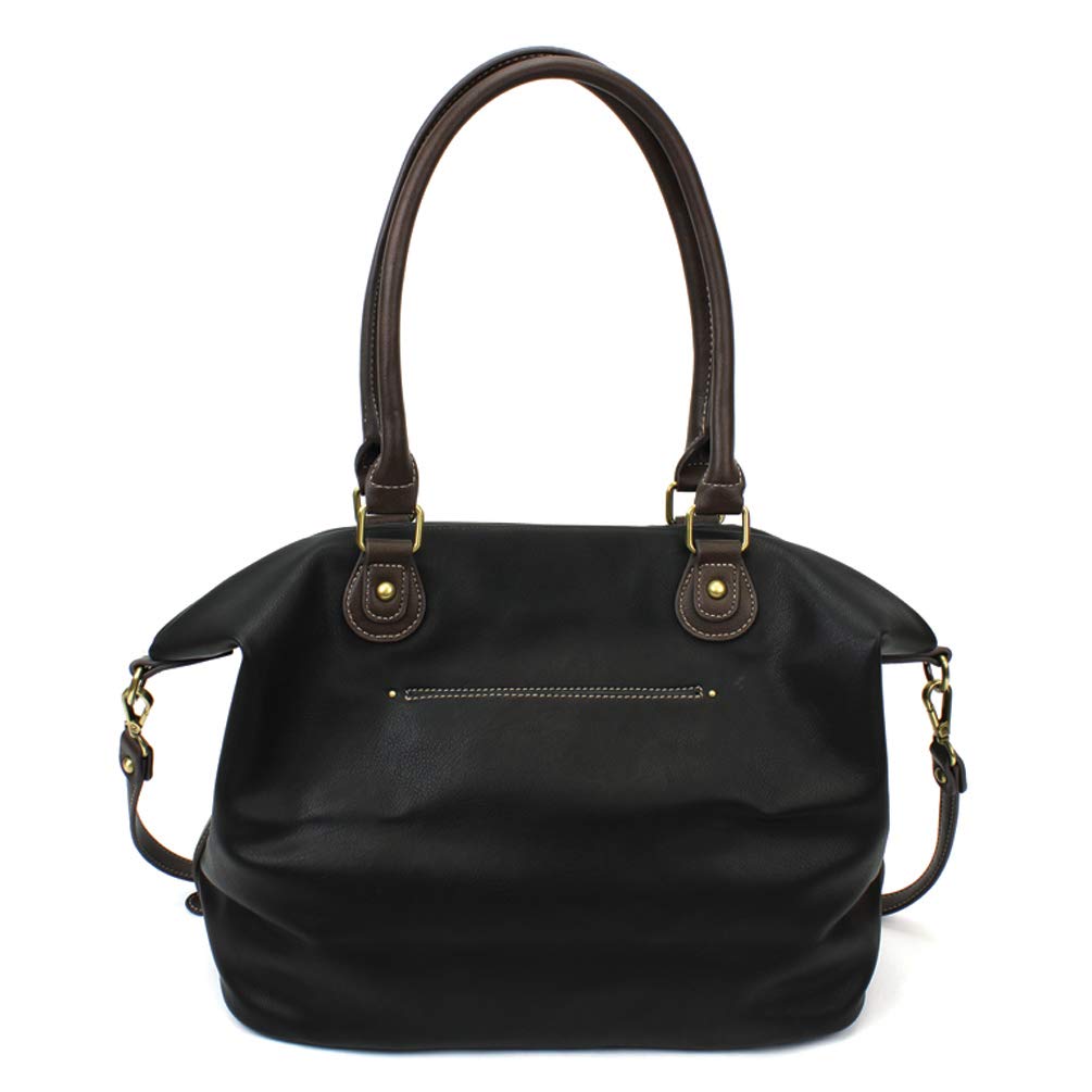 Chala Handbags Black Laser-cut Totes Shoulder Purse with Matching Panda Key-fob and Wallet Combo (Black_Panda Gift Set)
