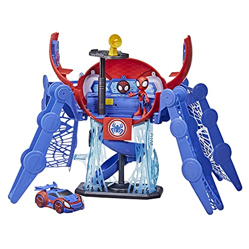 Spidey and His Amazing Friends Marvel Web-Quarters Playset with Lights and Sounds, Includes Spidey Action Figure and Toy Car, for Kids Ages 3 and Up,F1461