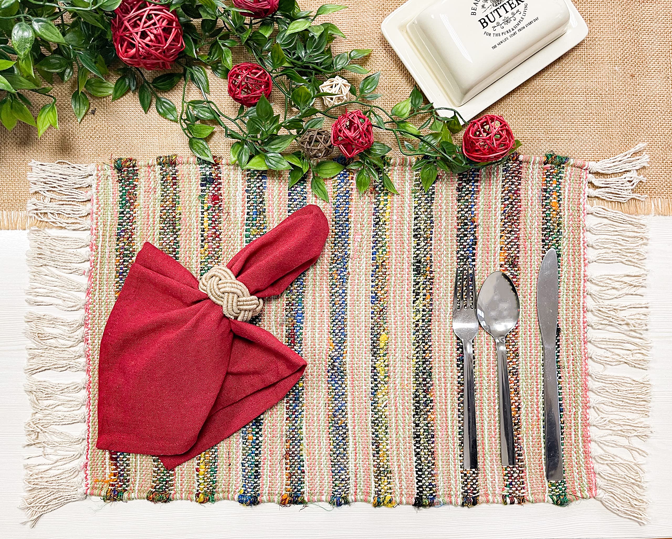 Chardin Home Royal Silk Eco-Friendly Jute & Silk Placemats (Set of 4 mats). Size: 13" X 19". (Multi-Color)
