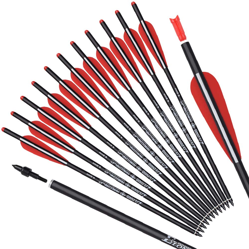 Carbon Crossbow Bolts 16 Inch Hunting Archery Arrows with 4" Vanes Replaced Arrowhead Tip 12PCS