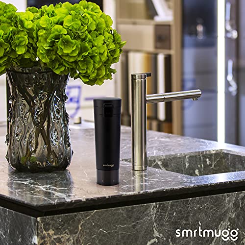 SMRTMUGG Heated Coffee Mug, All Day Battery Life, Battery Powered Travel Mug, Smart Mug, Great for Coffee and Tea, Fast Heating Technology, Portable Charger (Black 10 oz.)