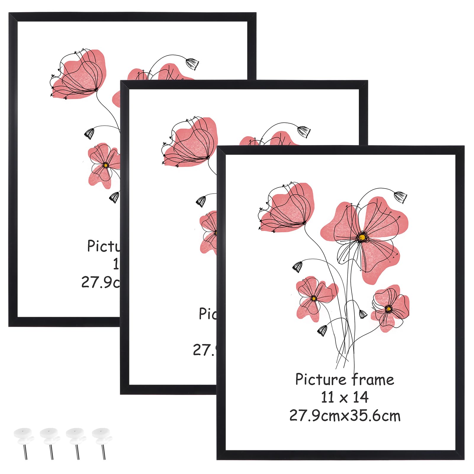 Calenzana Black 11x14 Picture Frame for Wall and Tabletop set of 3, 8x10 Picture Frame with Mat for Bedroom Living Room Study Office Decor