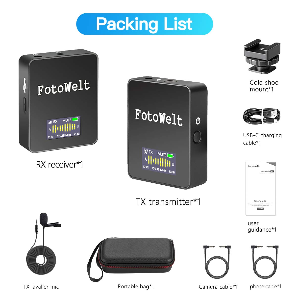 Wireless Lavalier Microphone, Lapel Microphone for DSLR Camera with OLED Display, Realtime Monitoring, Wireless Lav Mic for Podcast Interview Vlogging Youtube Video Recording