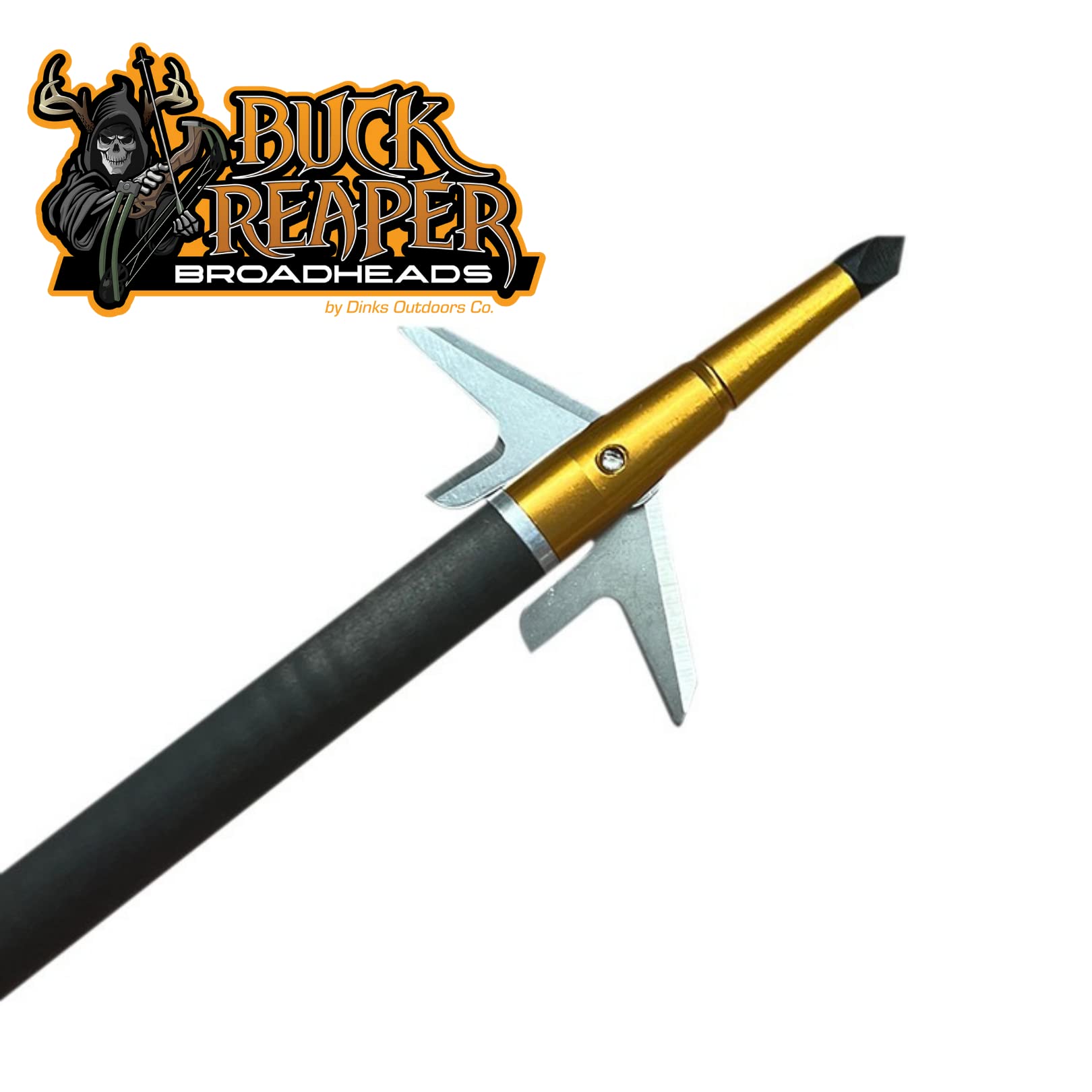 Dinks Outdoors Company Buck Reaper 100 Grain Broadhead, 2 Blade Expandable broadheads 1.7 Inch Cutting Diameter, 3 Pack, w/Bonus Lighted Arrow Knocks Compound Bow or Crossbow