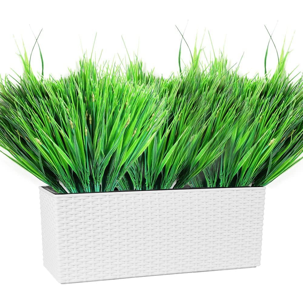 YDSIII 20Pcs Artificial Outdoor Plants,Fake Plants Wheat Grass Greenery Shrubs UV Resistant Faux Plastic Plants Outdoor Window Box Verandah Hanging Planter Home Garde Window Box Décor (Grass)