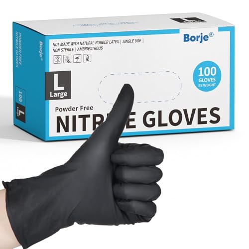 Borje Black Nitrile Disposable Gloves 4 Mil Large, Powder & Latex Free, 200 Pcs for Food Prep, Cleaning Gloves