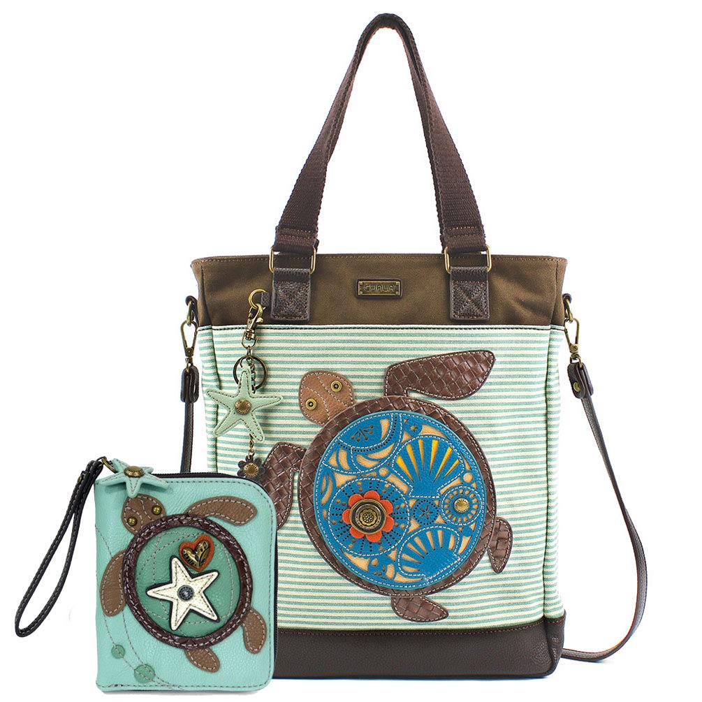 Chala Sea Turtle Work Tote Shoulder Bag and Turtle Zip Wallet- Turtle Lovers Gifts Set
