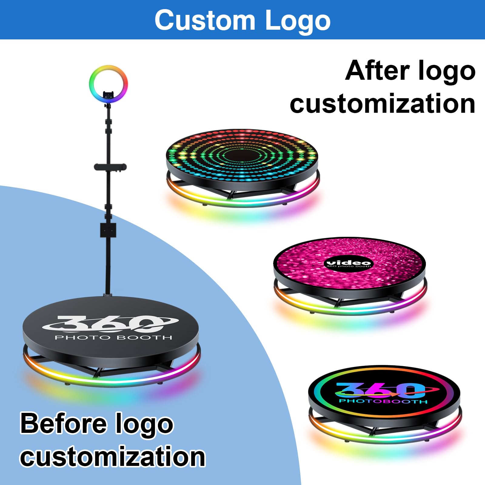 Ceiveilas 360 Photo Booth Machine for Parties, Video Studio RGB Ring Light, 31.5 in PRO for 2-3 People with Flight Case, Metal Booth, Logo Customized1