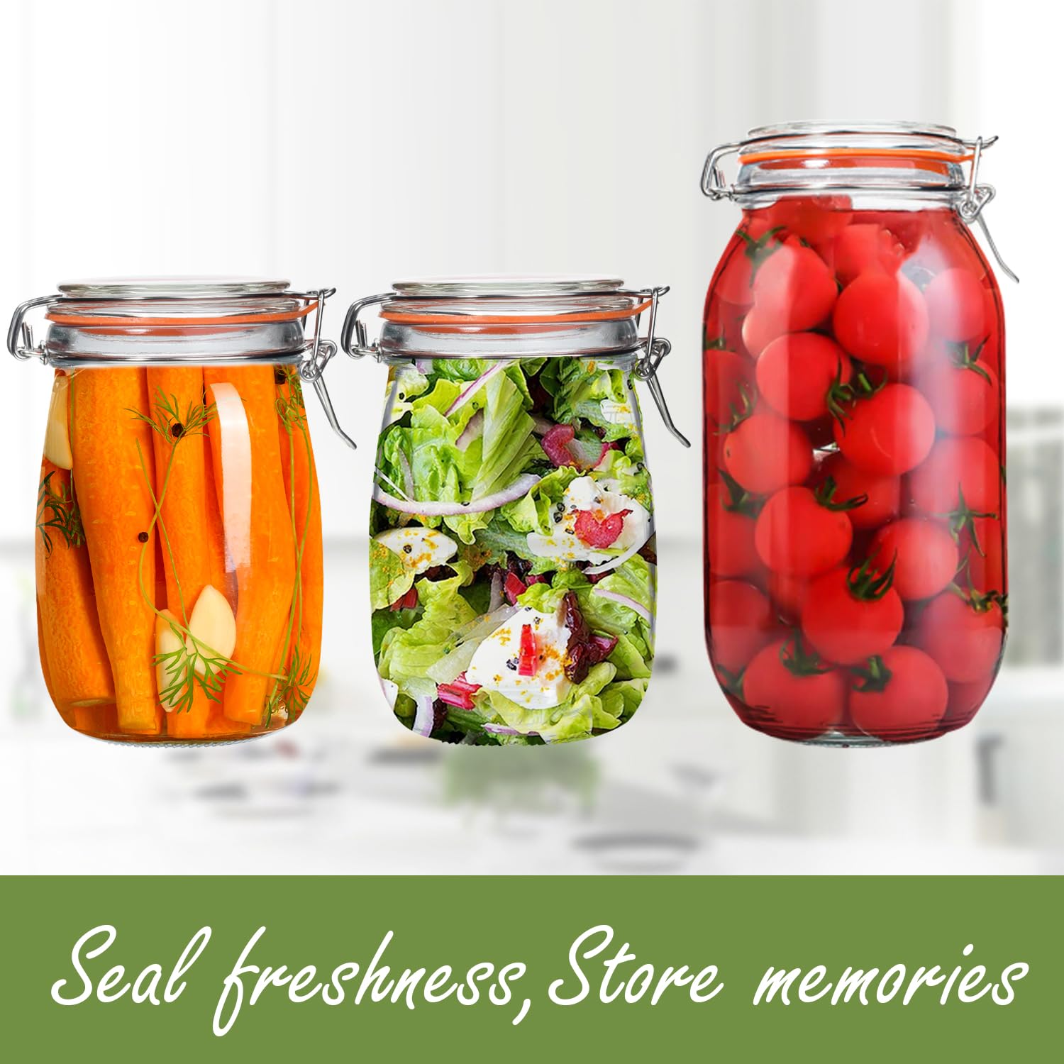Galssmagic 32 oz Wide Mouth Mason Jars,4 Pack Glass Pickling Jars with Airtight Lids,Air Tight Glass Storage Container for Canning,Pickling,Fermenting