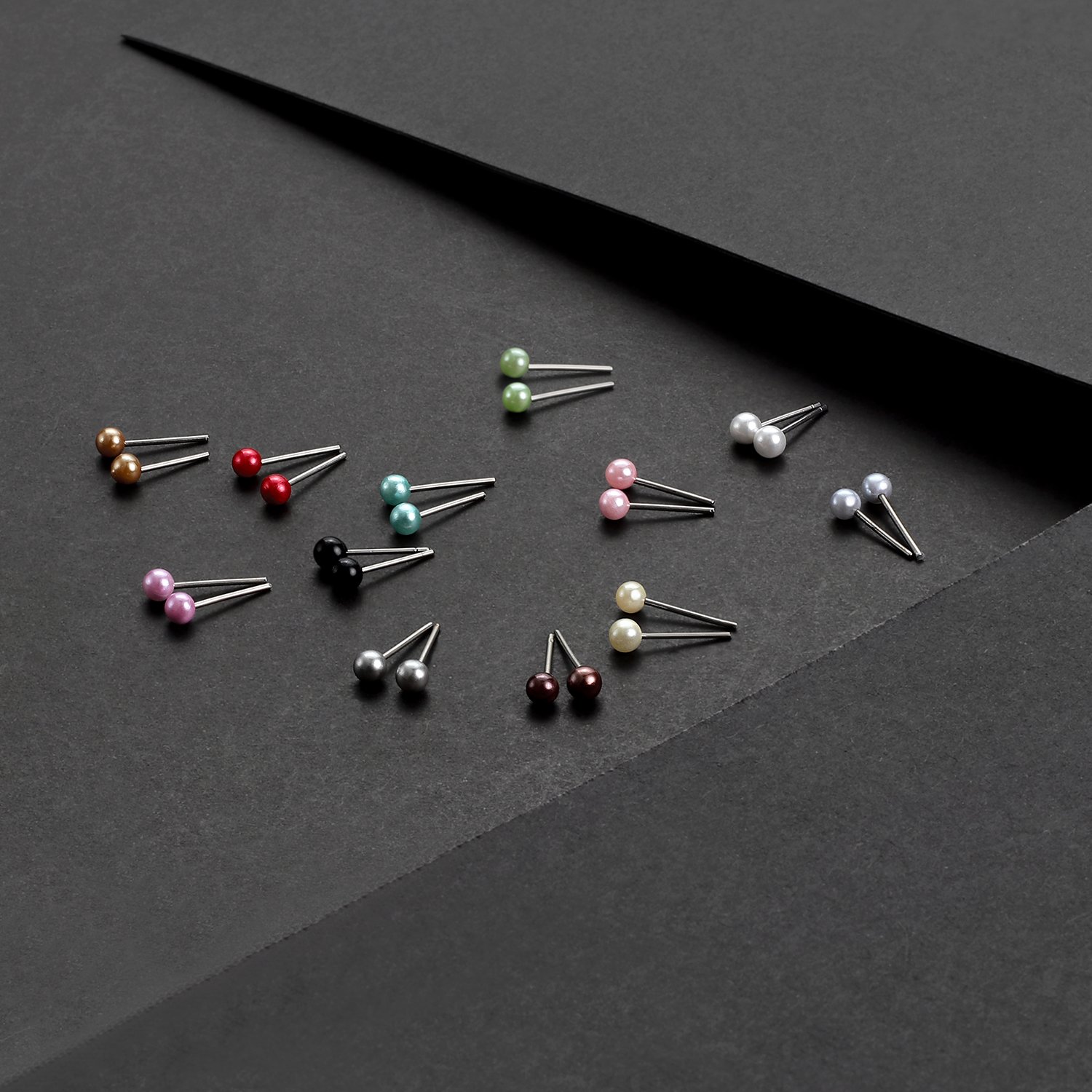 Charisma 4mm Composite Pearl Earrings Round Ball Pearls Stud Earrings Hypoallergenic 12 Pairs Mixed Color Imitation Pearl Earrings Set for Women